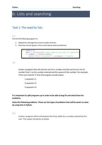 Python 5 Lesson Ks3 Sow Teaching Resources