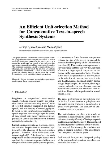 pdf efficient unit selection for concatenative tts systems