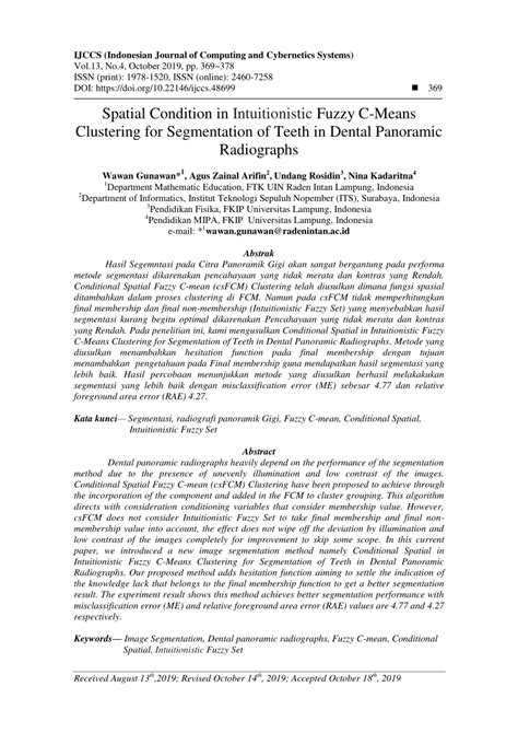 Pdf Spatial Condition In Intuitionistic Fuzzy C Means Clustering For