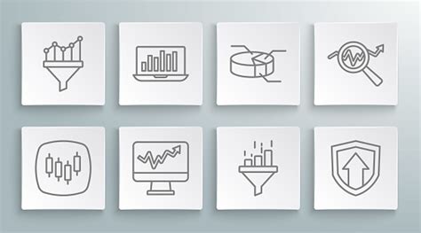 주식 시장 노트북 그래프 차트 모니터 판매 유입경로 재무 성장 파이 인포그래픽 검색 데이터 분석 및 아이콘을 가진 줄 브라우저를 설정합니다 벡터 0명에 대한 스톡 벡터 아트