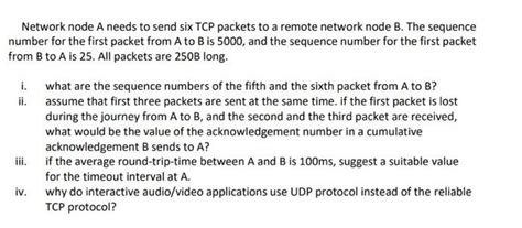 Solved Network Node A Needs To Send Six Tcp Packets To A