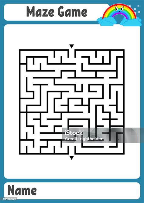 추상 사각형 미로입니다 아이 워크 시트 어린이를위한 게임 퍼즐 색깔배경에 재미 무지개 하나의 입구 하나의 출구 미로 수수께끼 벡터 그림입니다 이름을 위한 장소와 함께 0명에