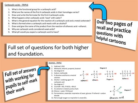 Aqa Chemistry Gcse C7 Triple Organics Recall Qs Teaching Resources