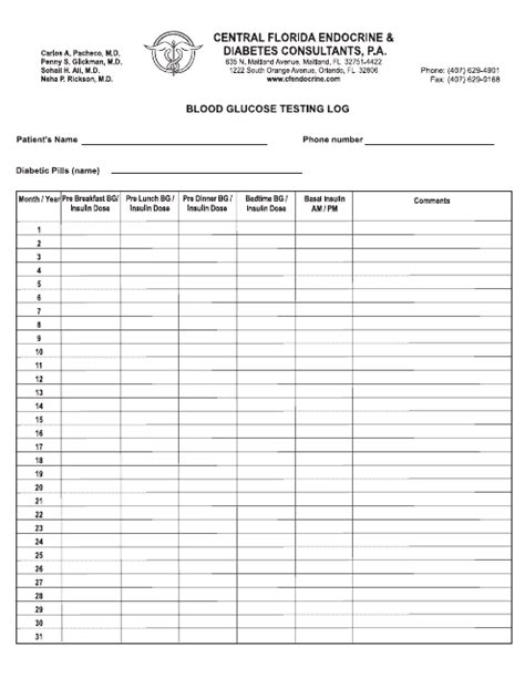 Blood Glucose Testing Log Download Printable Pdf Templateroller
