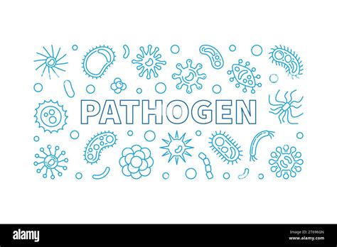Pathogen Blue Horizontal Banner Vector Concept Creative Illustration In Thin Line Style On