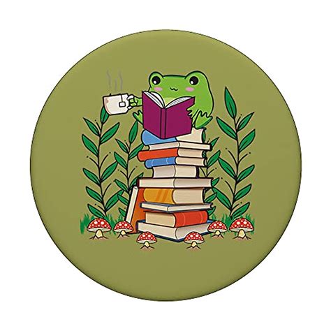Kawaii Frog Reading Popsocket Cottagecore Aesthetic T