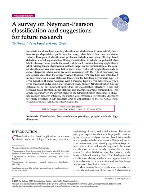 Pdf A Survey On Neyman Pearson Classification And Suggestions For Future Research