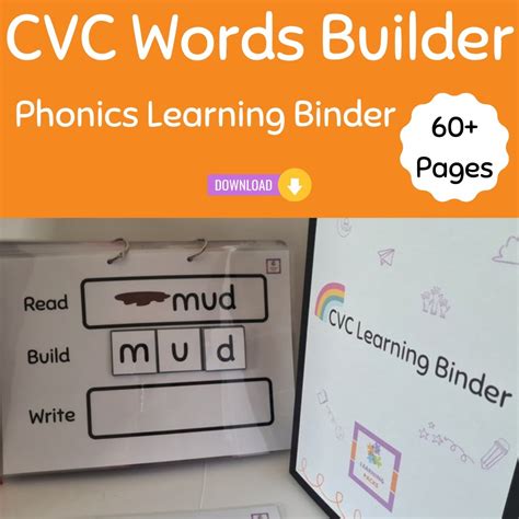 64 Page Cvc Words Builder Binder Printable Phonics Busy Book For