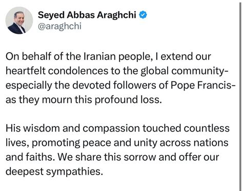 پیام تسلیت وزیر امور خارجه در پی درگذشت پاپ فرانسیس ایمنا