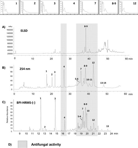 A And B Hplc Pda Elsd Analysis Of The Ch 2 Cl 2 Extract Of The Roots