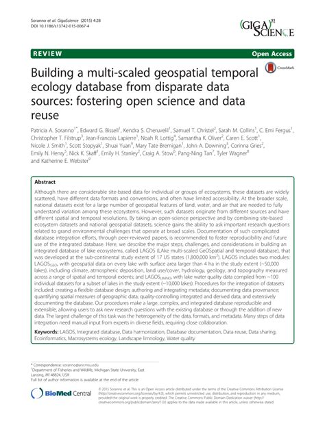 Pdf Building A Multi Scaled Geospatial Temporal Ecology Database From Disparate Data Sources