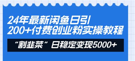 24年最新闲鱼日引200付费创业粉，割韭菜每天5000收益实操教程！老高项目网