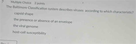 Solved The Baltimore Classifcation System Describes Viruses According