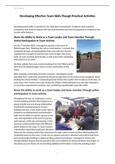 Btec Business Level 3 Unit 9 Task 2 Team Building In Business Practical Teams Unit 9