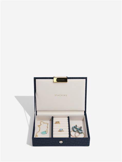 Navy Croc Mini Jewellery Box Lid Stackers