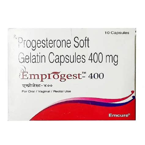 Emprogest 400mg Capsule Packaging Type Strip Packaging Size 1 10