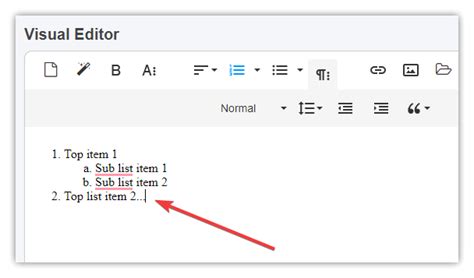 How To Create Sub Lists In The Visual Editor Word To Html