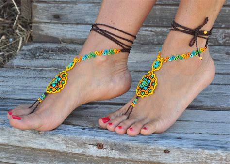 Native American Barefoot Sandalshuichol Mandalamexican Folk Etsy