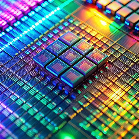 Macro Of Silicon Wafer Semiconductor With Neon Color Integrated
