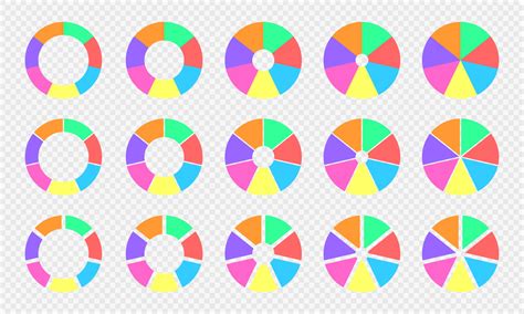 Pie And Donut Charts Collection Circle Diagrams Divided In 7 Sections Of Different Colors