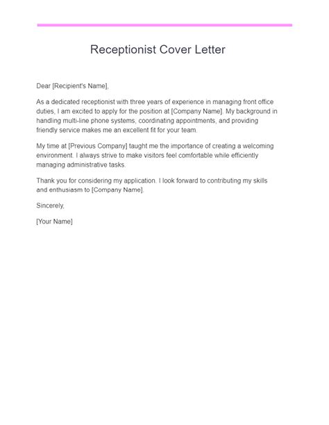 18 Receptionist Cover Letter Examples To Download