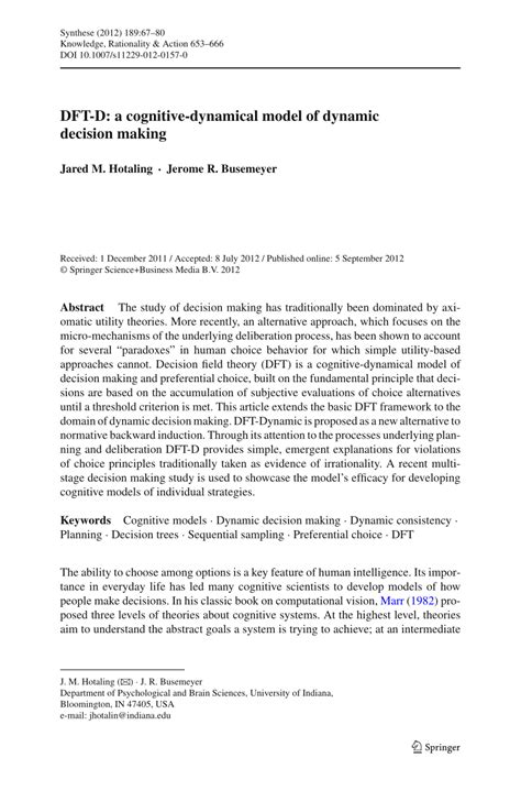pdf dft d a cognitive dynamical model of dynamic decision making
