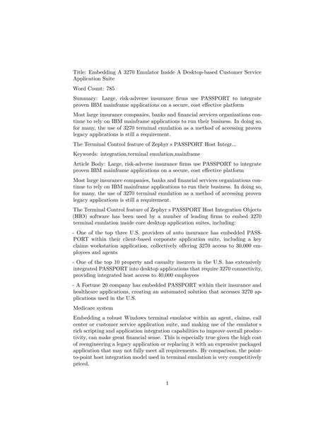 Solution Embedding A 3270 Emulator Inside A Desktop Based Customer