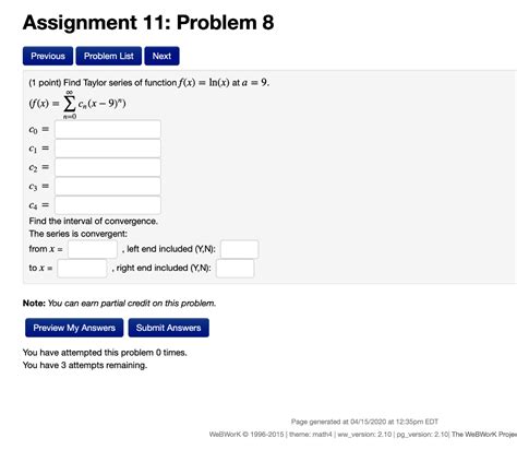 Solved Assignment 11 Problem 8 Previous Problem List Next