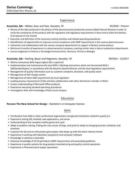 Associate Qa Resume Samples Velvet Jobs