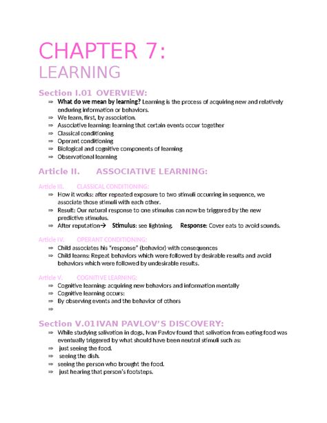 Psych Chapter 7 Notes Chapter 7 Learning Section I Overview What Do