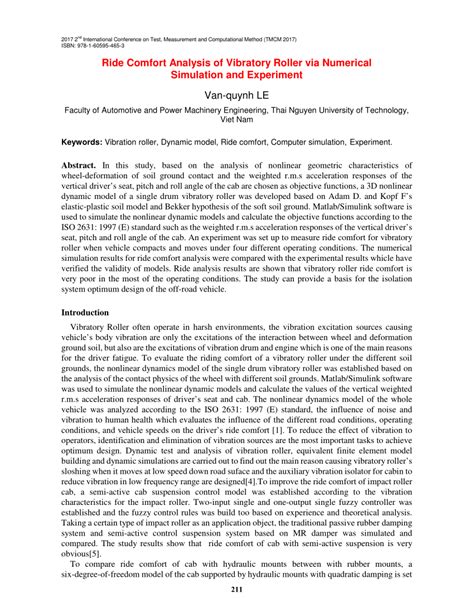 Pdf Ride Comfort Analysis Of Vibratory Roller Via Numerical Simulation And Experiment