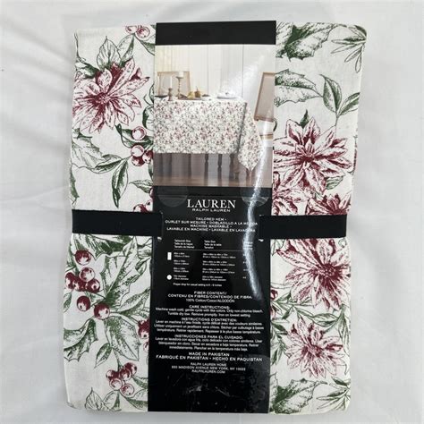 Lauren Ralph Lauren Tablecloth Holly Mistletoe Red Poinsettia Christmas