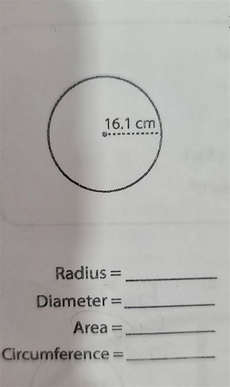 Solved Radius Diameter Area Circumference Chegg