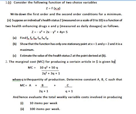 Solved Consider The Following Function Of Two Choice Chegg