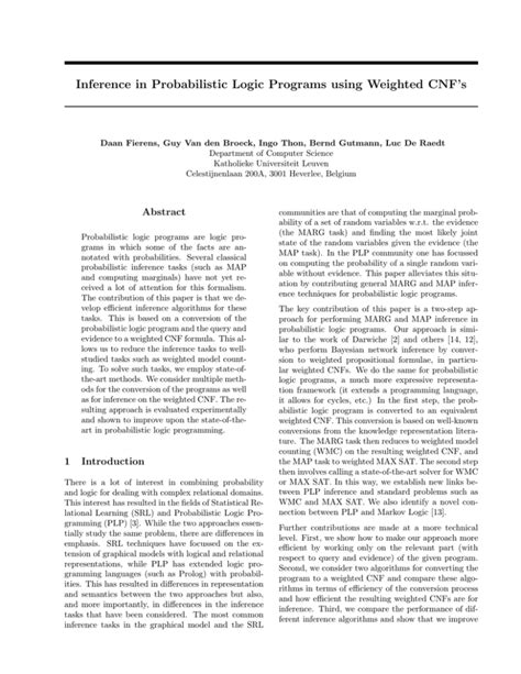 Inference In Probabilistic Logic Programs Using Weighted CNF S