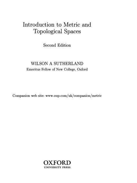 2009 Wilson A Sutherland Introduction To Metric And Topological Spaces Oxford University Press