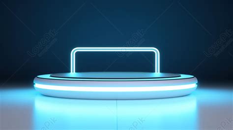 제품 프리젠테이션 배경을 위한 네온 조명 조명을 갖춘 흰색 무대 연단의 놀라운 3d 렌더링 제품 프리젠테이션 배경을 위한 네온