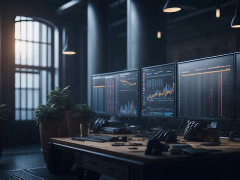 Premium Ai Image Stock Market Day Trader Working On Computer With Multimonitor Workstation