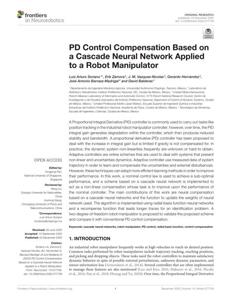 Pdf Pd Control Compensation Based On A Cascade Neural Network Applied To A Robot Manipulator