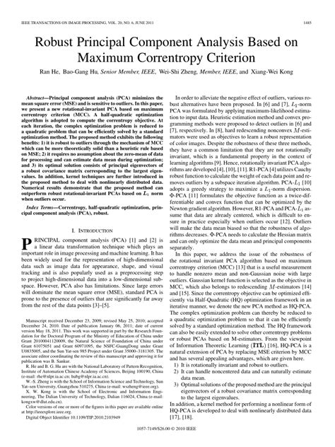Pdf Robust Principal Component Analysis Based On Maximum Correntropy