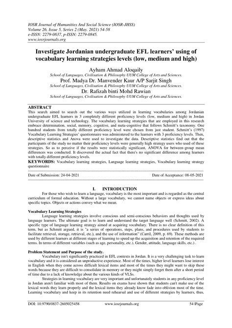 Pdf Investigate Jordanian Undergraduate Efl Learners Using Of Vocabulary Learning Strategies