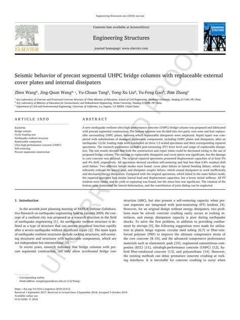 Pdf Seismic Behavior Of Precast Segmental Uhpc Bridge Columns With Replaceable External Cover