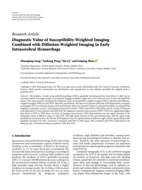 Pdf Diagnostic Value Of Susceptibility Weighted Imaging Combined With