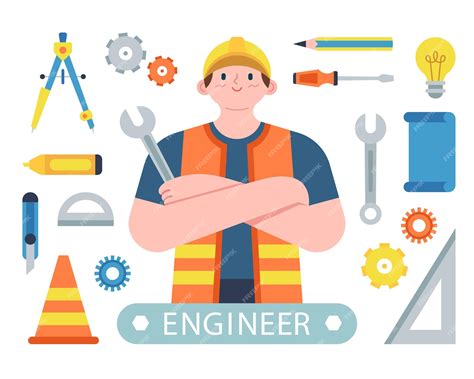 Premium Vector Flat Style Engineer Set Vector Illustration