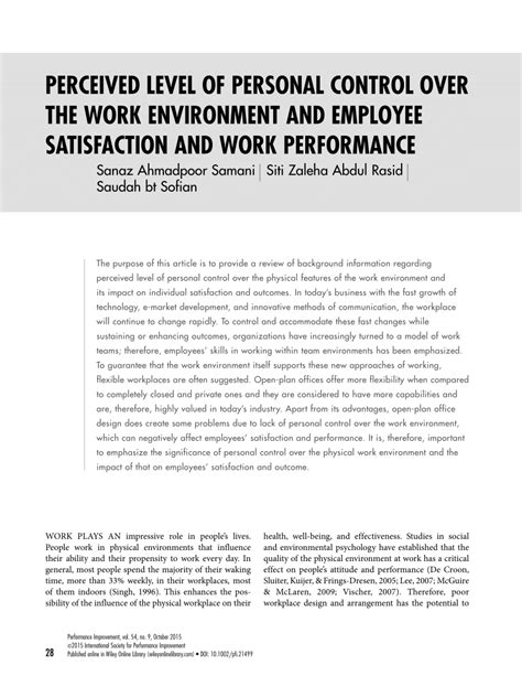 Pdf Perceived Level Of Personal Control Over The Work Environment And