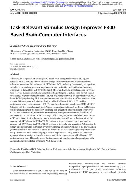 Pdf Task Relevant Stimulus Design Improves P300 Based Brain Computer Interfaces