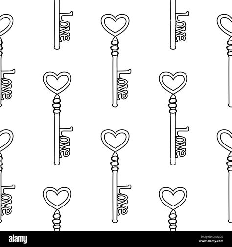 Keys Romantic Seamless Pattern Minimalist Continuous Line Key Love
