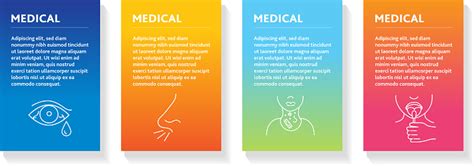 의료 감기 및 독감 바이러스 컬러 그라데이션 배너 인포 그래픽 라인 아트 아이콘으로 설정 간호사에 대한 스톡 벡터 아트 및 기타 이미지 간호사 감기와 독감 개체 그룹