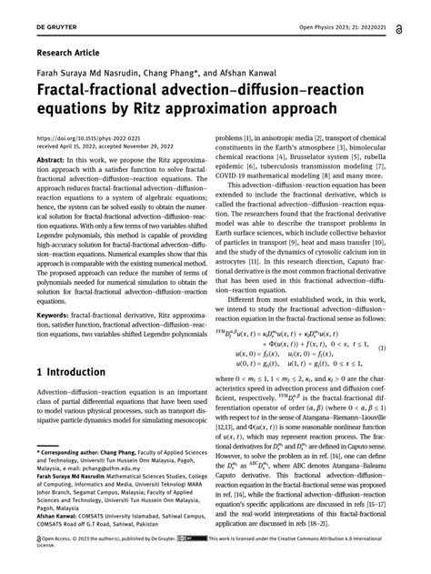Pdf Fractal Fractional Advectiondiffusionreaction Equations By Ritz