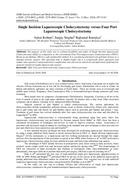 Pdf Single Incision Laparoscopic Cholecystectomy Versus Four Port Laparoscopic Cholecystectomy